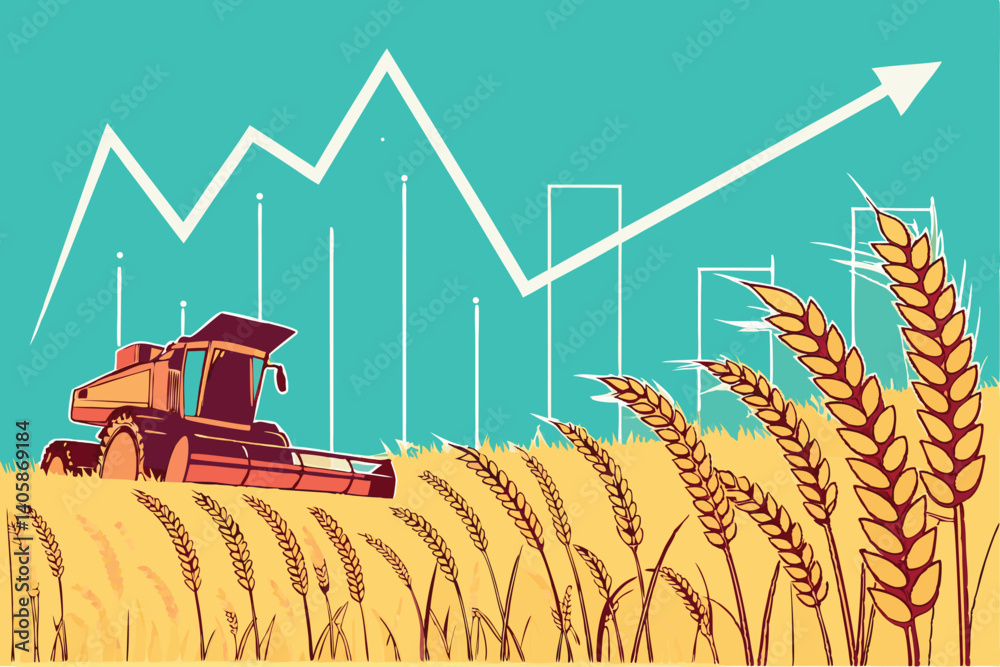 27 Wheat field harvest, combine harvester, golden crops, stock market ...