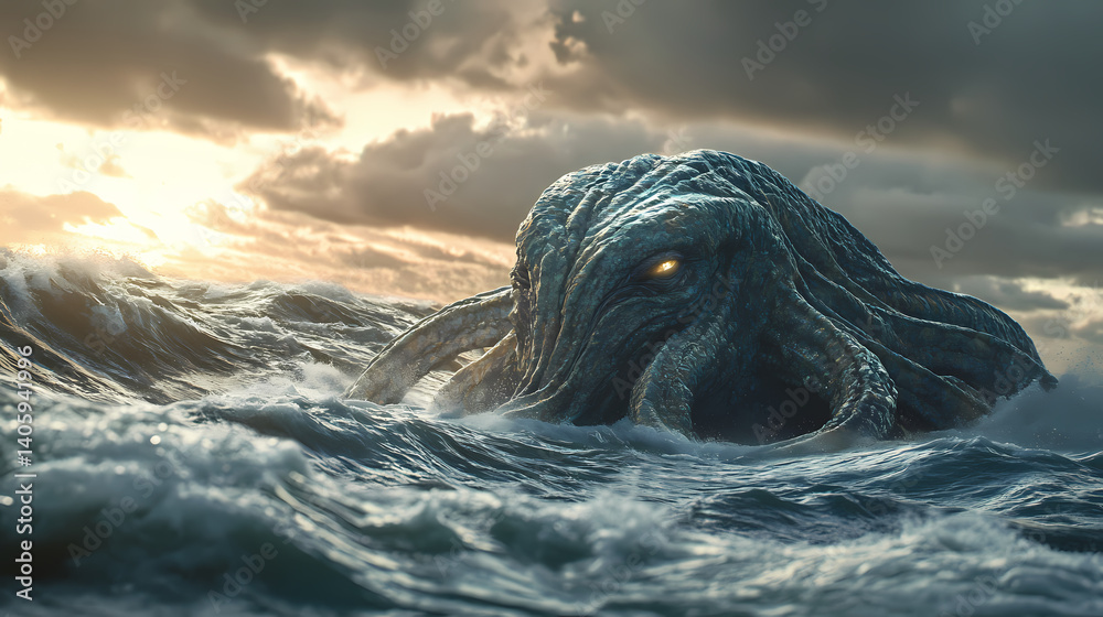 Ilustracja bez tantiem: Majestic cthulhu emerges from the ocean ...