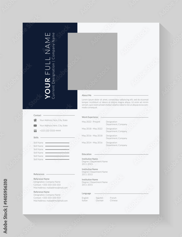 Clean and modern resume or cv template for job candidates. Minimalist ...