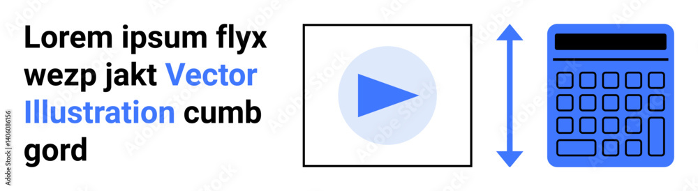 Blue play button and calculator linked by vertical double arrow ...