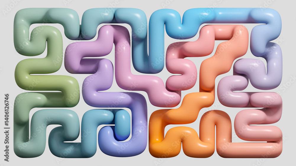 3d render, abstract background of multicolored gradient tubes, simple ...