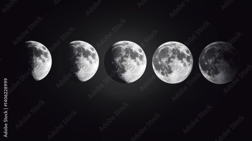 Phases of the Moon in Monochrome Pixel Art Stock Photo | Adobe Stock
