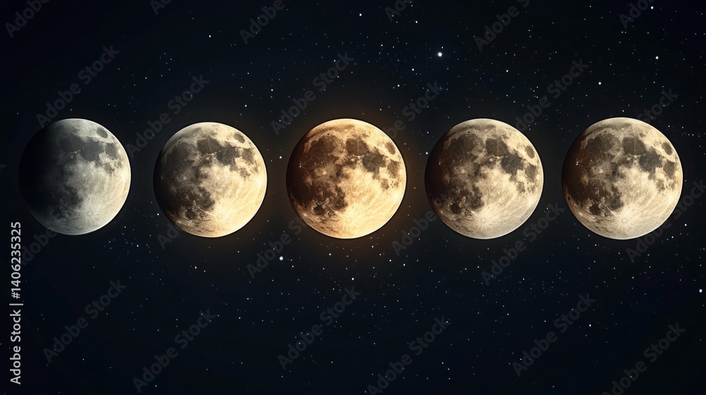 Pixel Art Moon Phases Sequence in Dark Night Sky Stock Photo | Adobe Stock
