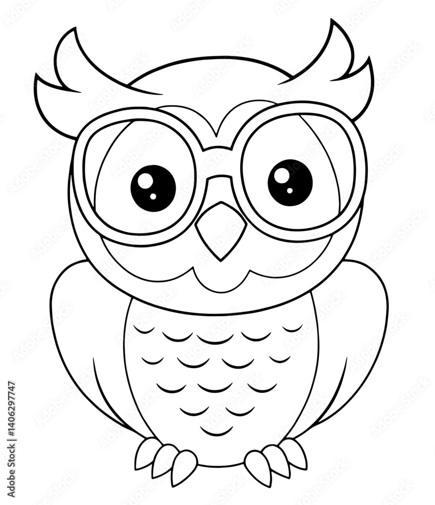Image vectorielle Stock easy owl coloring page for kids, cute wise owl ...