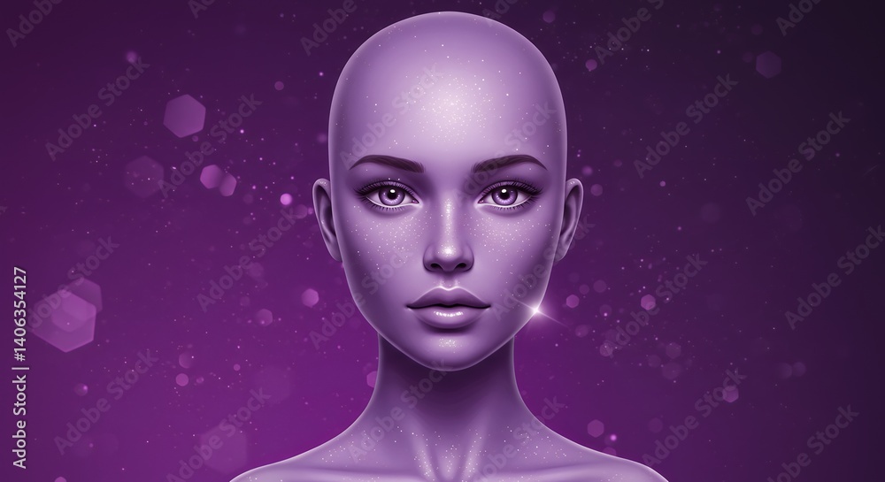 Portrait of Humanoid Figure with Purple Skin and Glittering Accents ...
