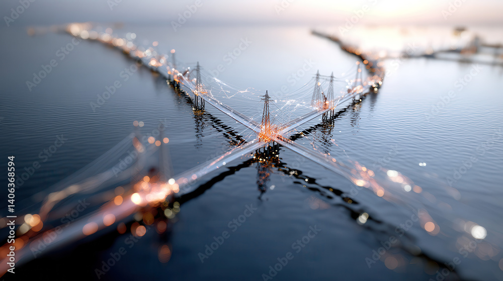 futuristic offshore hybrid grid infrastructure concept with glowing ...