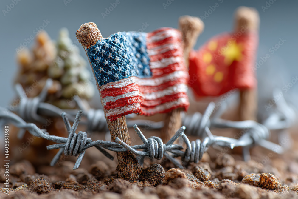 Flags symbolize reciprocal relations while tariffs create barriers in ...