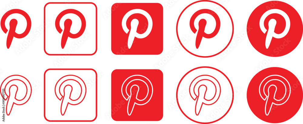 Pinterest application logos set, pinterest icons button in red flat and ...