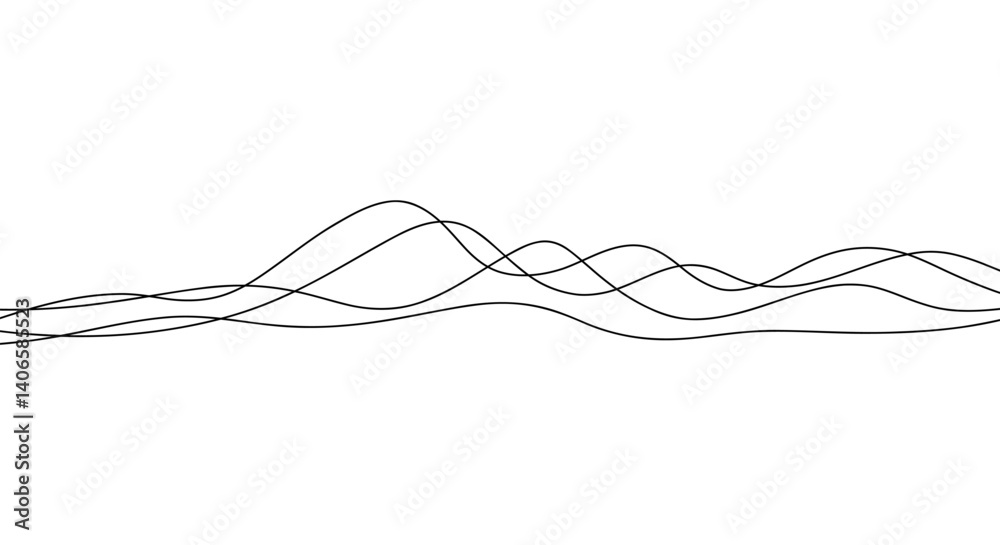 Thin wavy line on a white background, linear continuous drawing ...