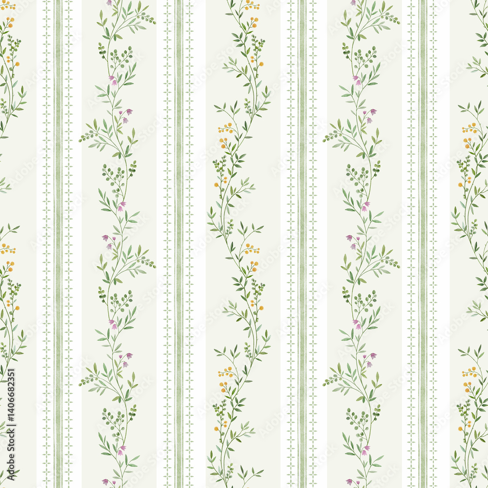 Fashion stylish vertical striped floral pattern with floral motifs ...