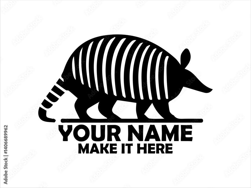 detailed silhouette of a nine-banded armadillo walking with its ...