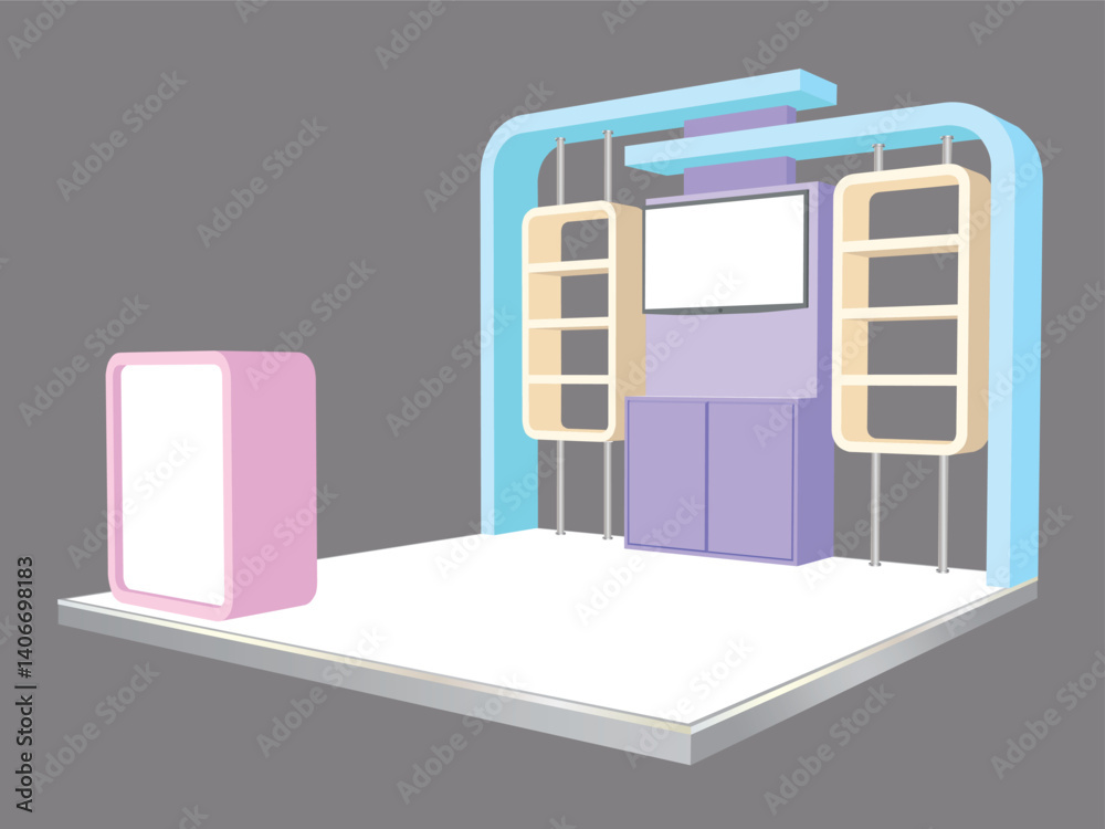 3d illustration stand booth 3x3 m simple minimalis design with blank ...