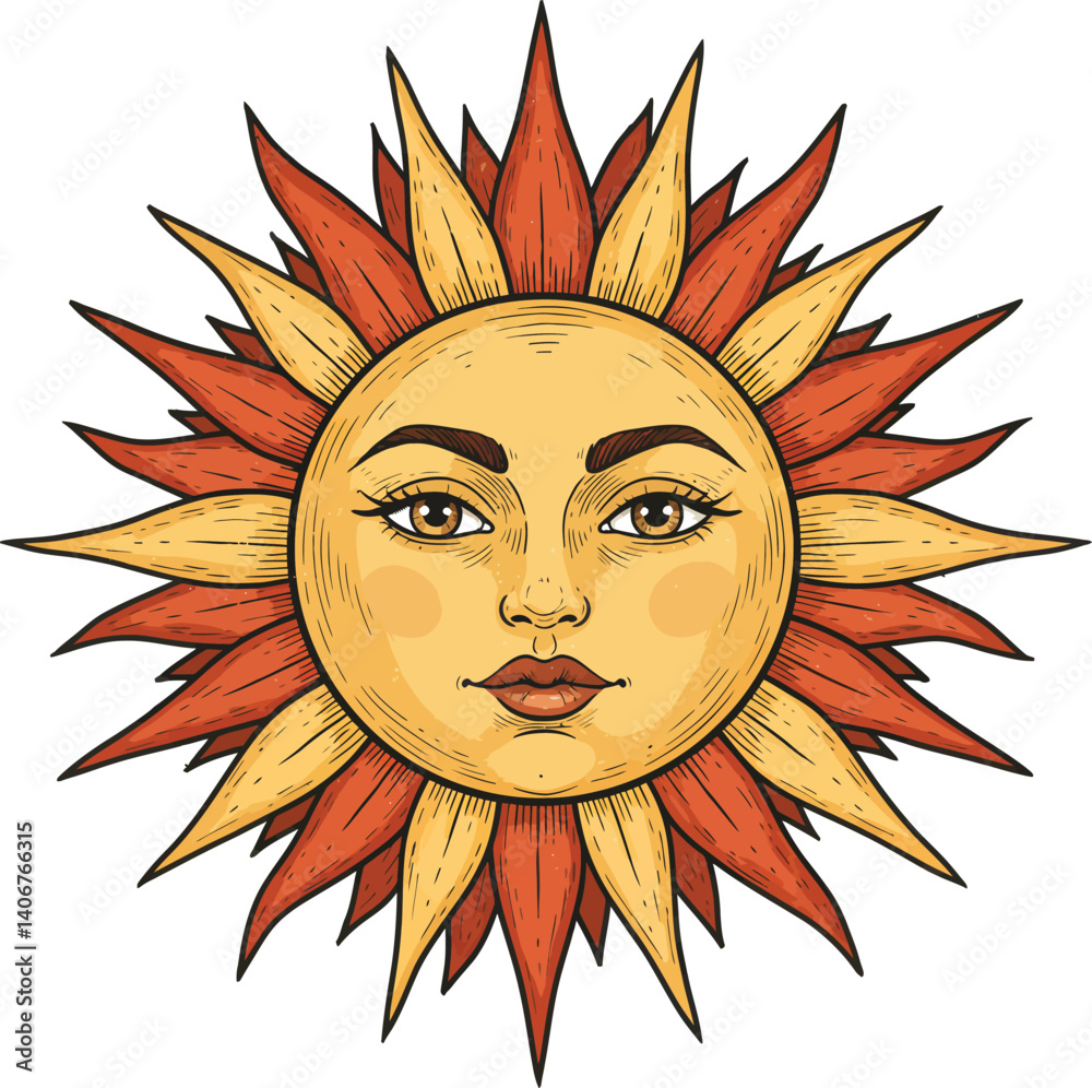 Sinhala and Tamil New Year Sun with Human Face Illustration with ...