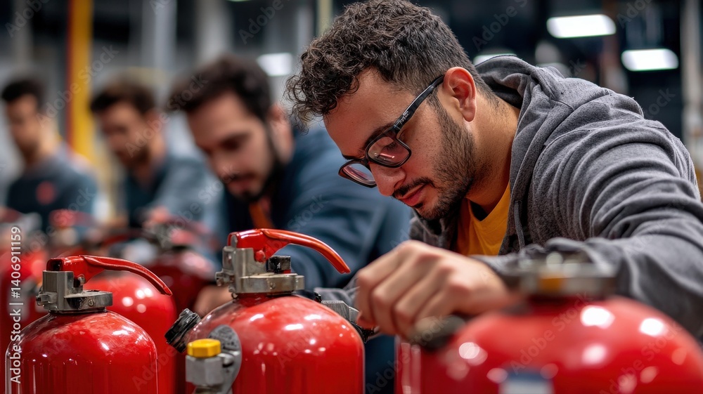Employees learning how to properly use fire extinguishers in a ...