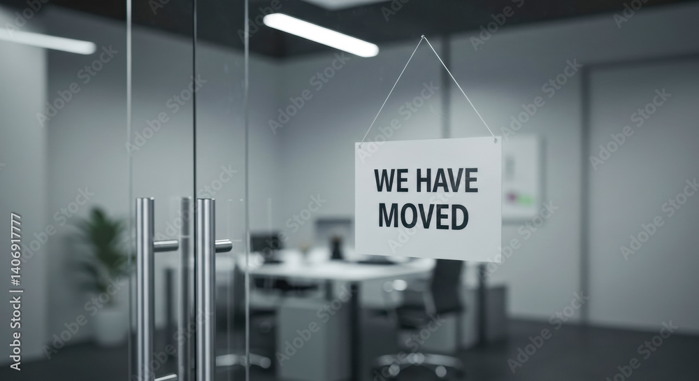 Office relocation announcement with a sign indicating the new location ...