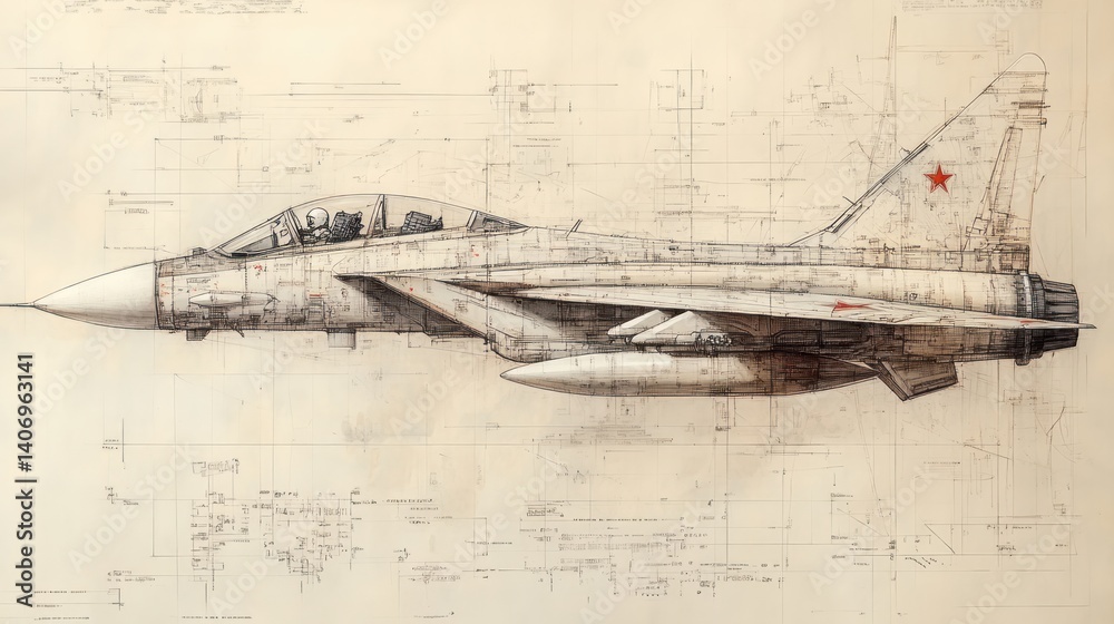 Soviet Fighter Jet Blueprint: A Detailed Technical Drawing Stock ...