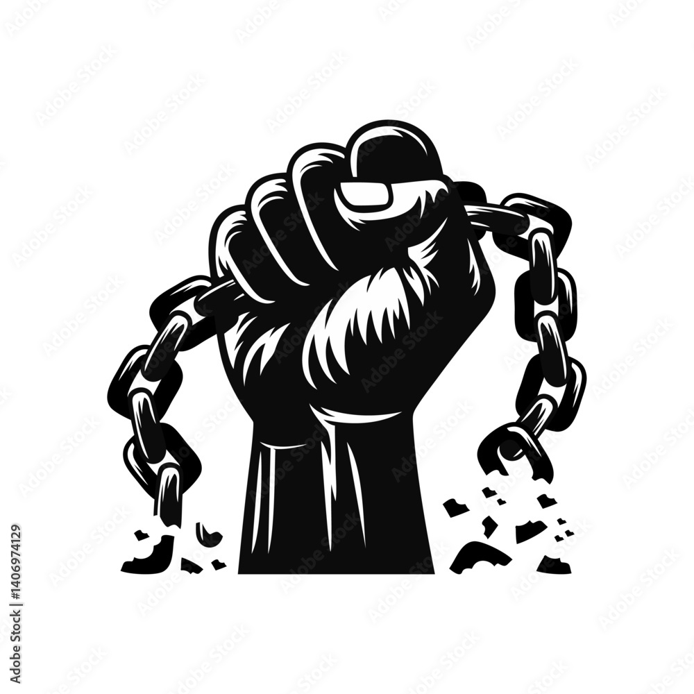 Raised fist logo vector holding the iron chain Stock Vector | Adobe Stock