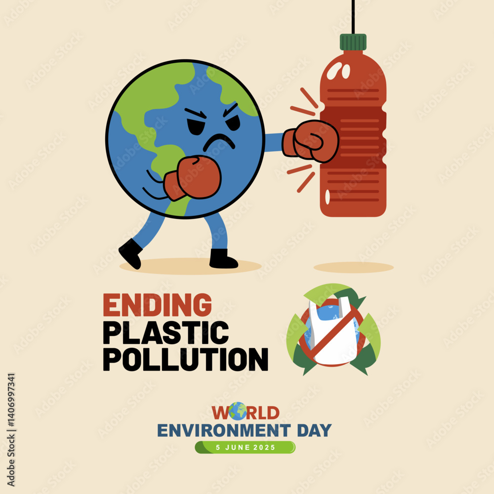 World environment day 2025 design idea with cartoon earth boxing ...