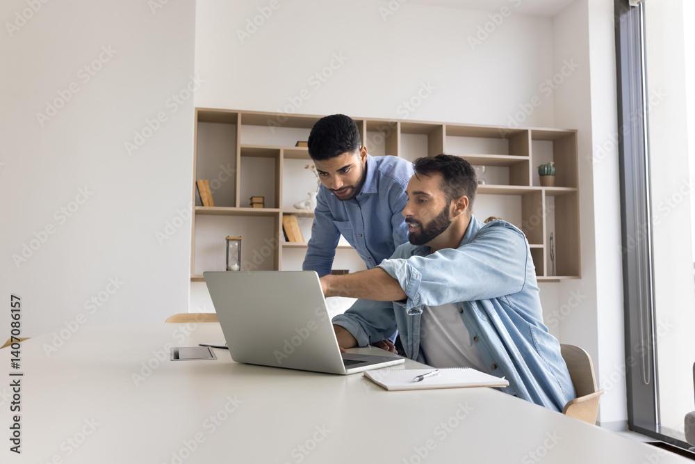 Teaching apprentice. Experienced millennial male office worker software ...