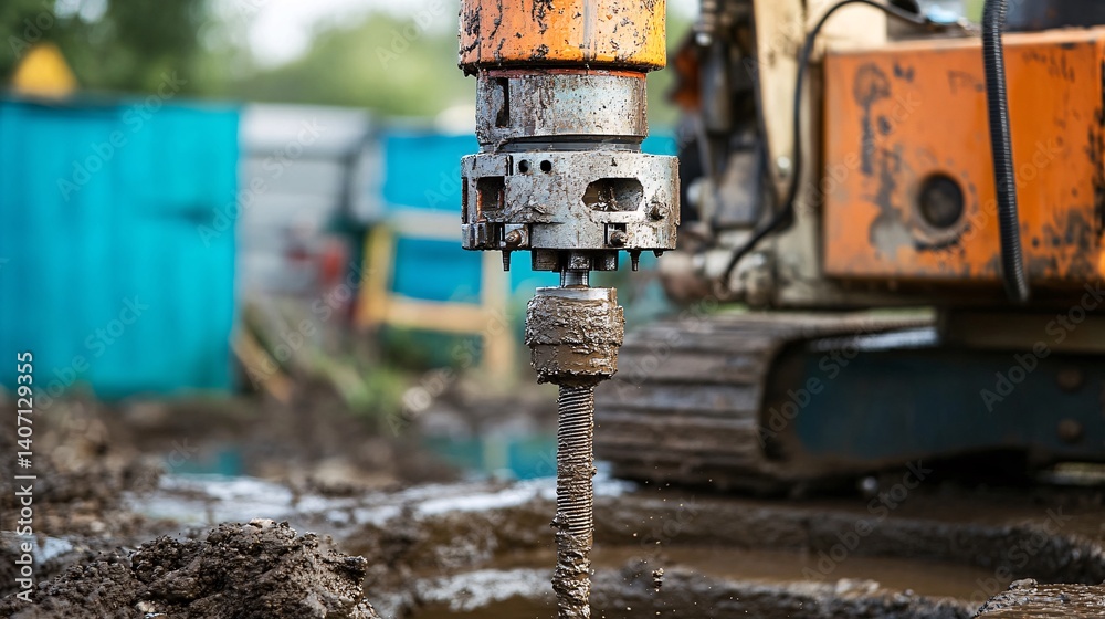 Drilling rig boring hole in ground at construction site Stock Photo ...