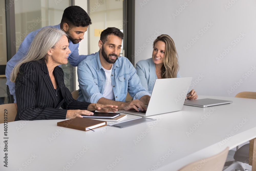 Workplace training and development. Skilled millennial male mentor team ...