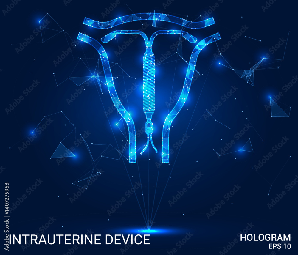 Intrauterine device hologram. Intrauterine device is made of polygons ...