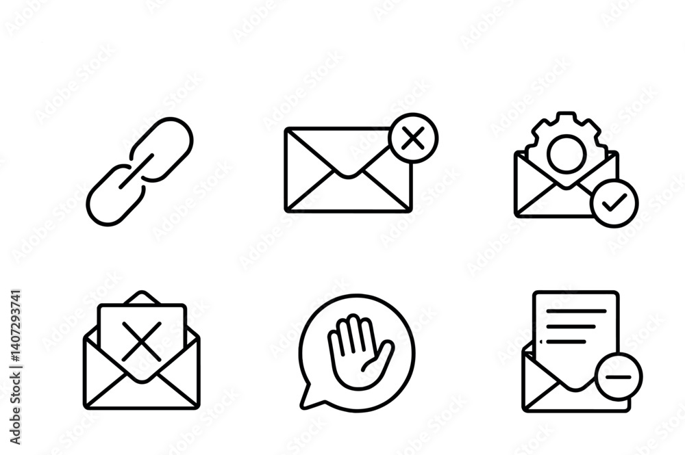 outline vector icons of unsubscribe process: unsubscribe link, opt-out ...