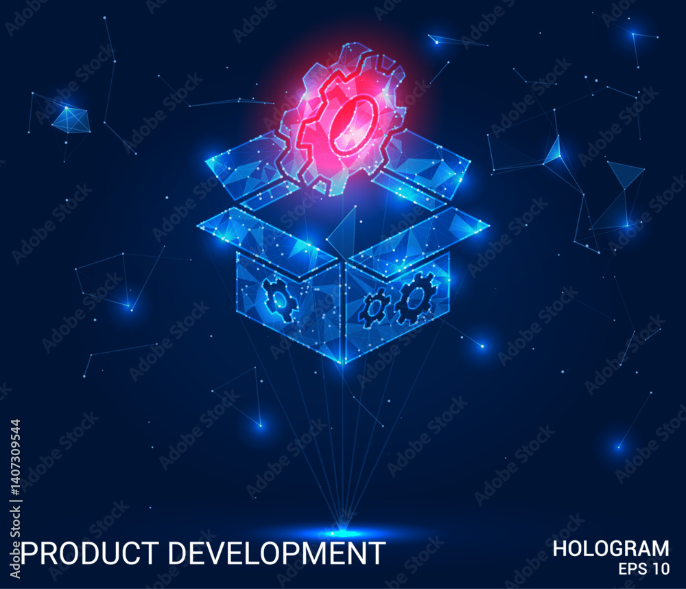 Product development hologram. Product development is made of polygons ...