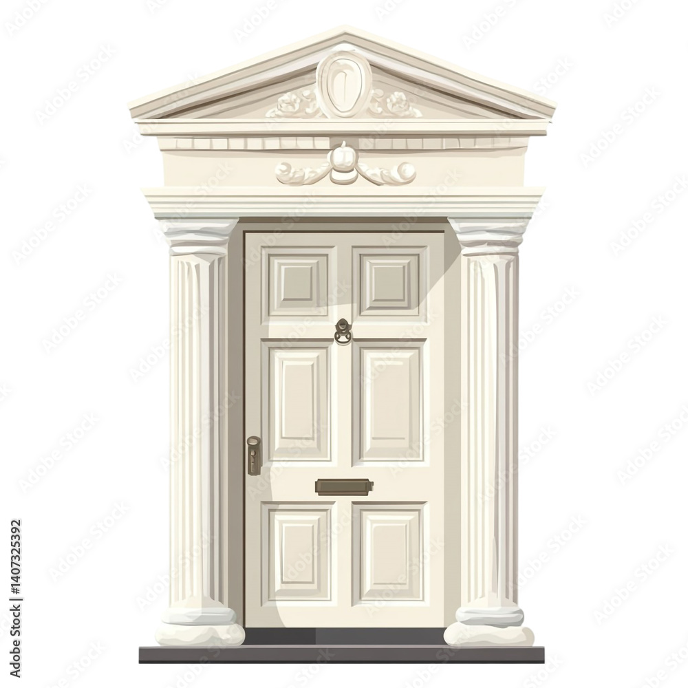 Elegant white door with columns and classical pediment architectural ...