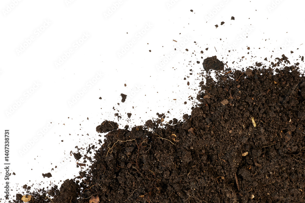 humus ground soil top view in border corner isolated on white or ...