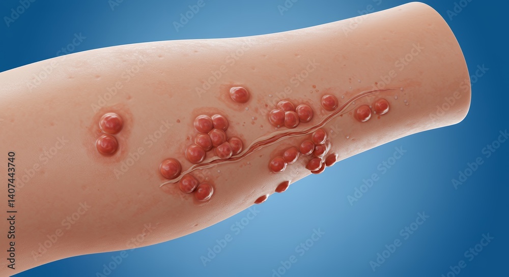 Detailed Medical Illustration of Herpes Zoster Shingles Rash on Human ...