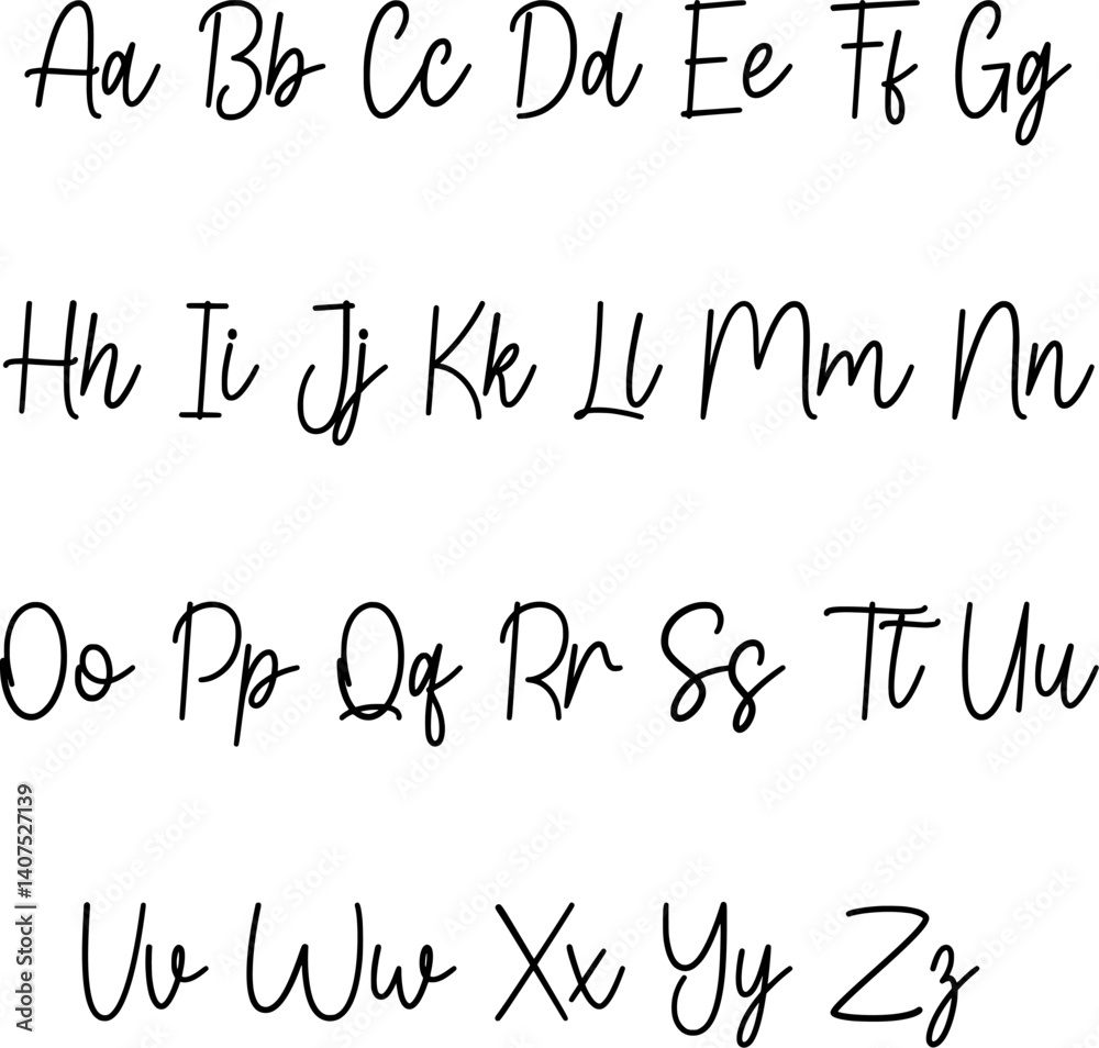 Modern Handwritten Cursive Alphabet – Uppercase and Lowercase Script ...