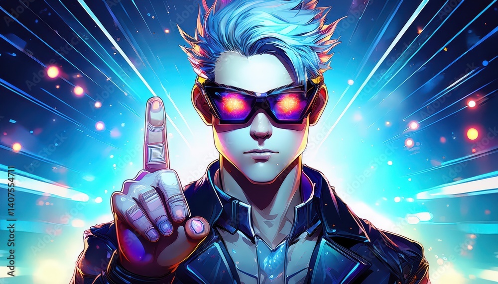 Striking Anime Protagonist Villain Portrait with Glowing Glasses ...
