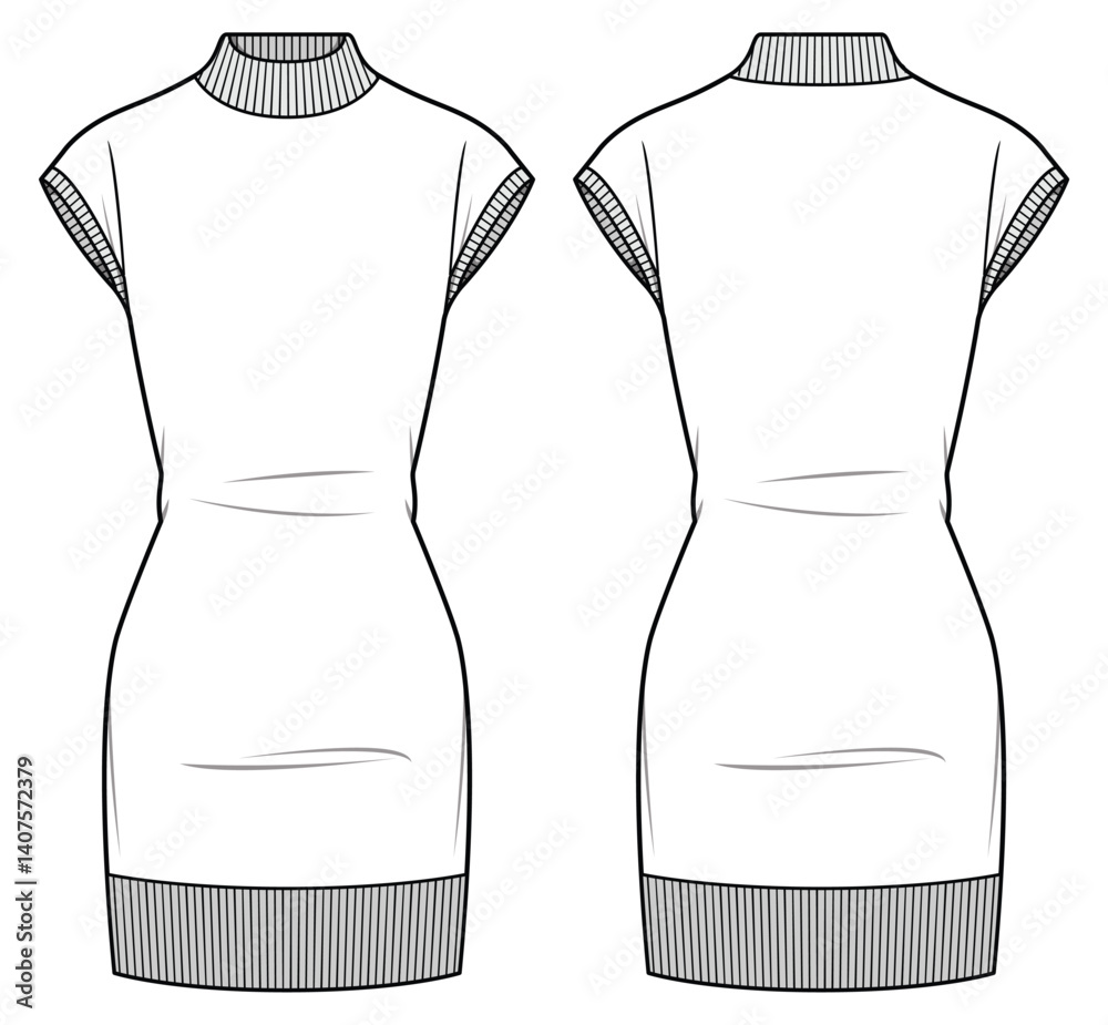 Women Knitted rib sheath dress design flat sketch fashion illustration ...