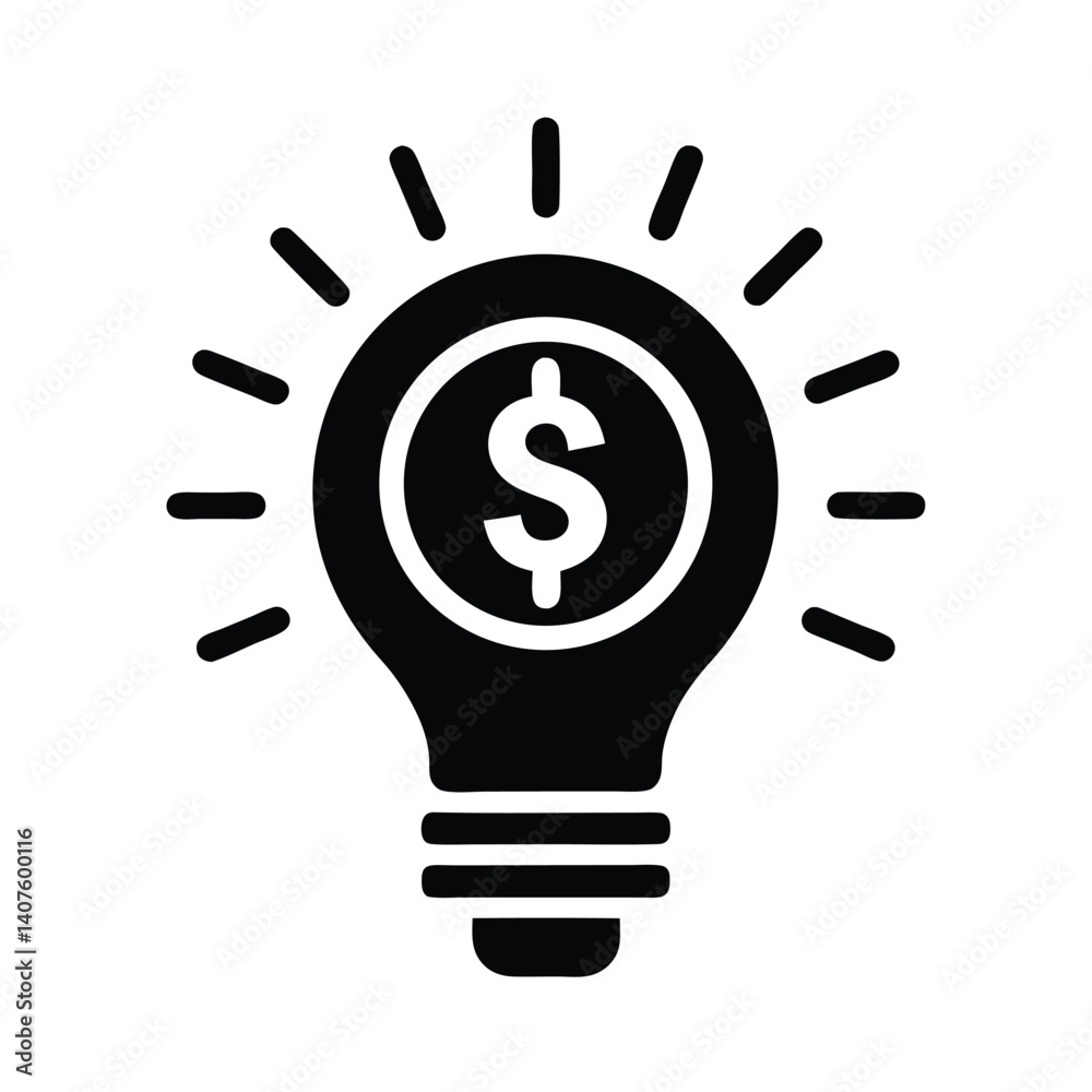 Dollar Sign in a Light Bulb with Rays in Black on a Transparent ...