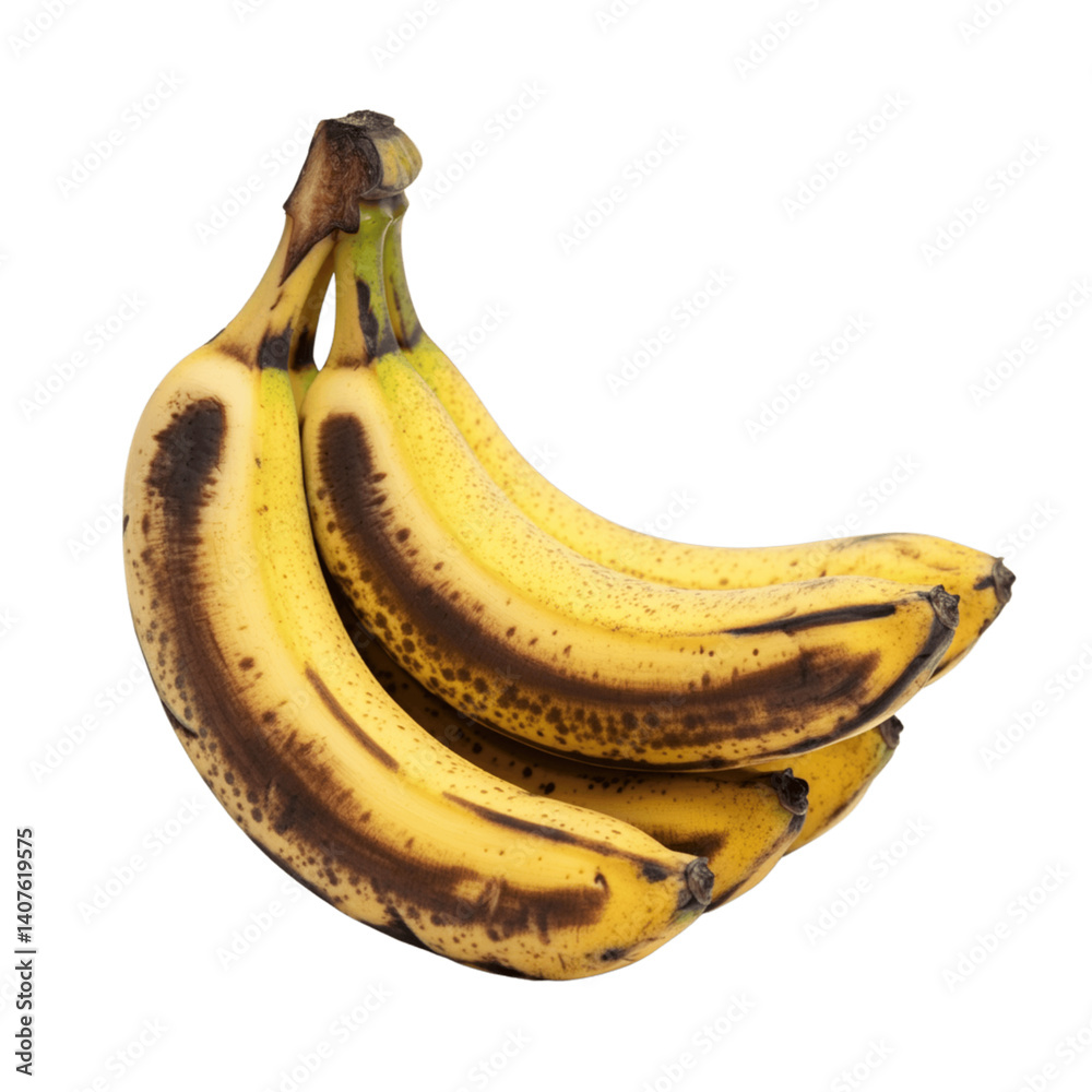 Bunch of over ripen black spotted banana isolated on transparent ...