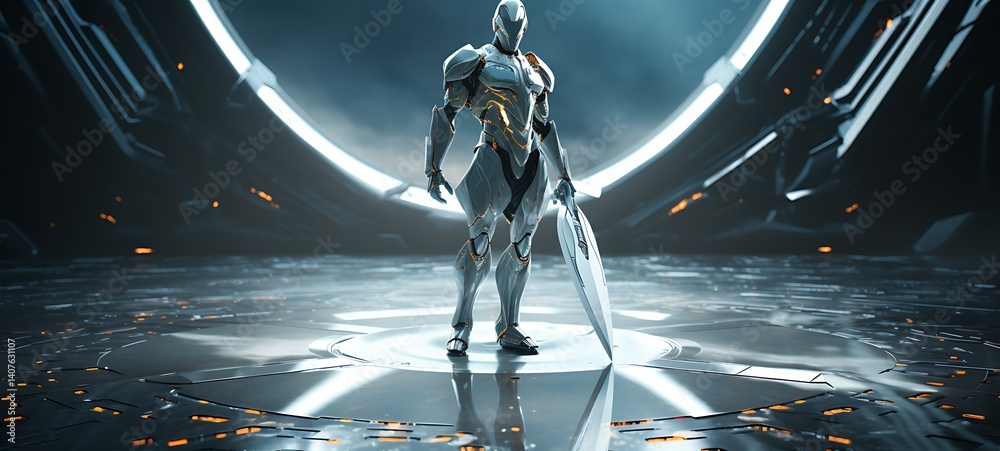 Epic High Elf Battle ,Nano Robot with an armoured shield Diamond, ai ...