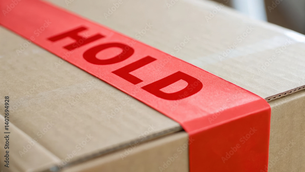 package with red tape labeled HOLD signifies important logistics and ...