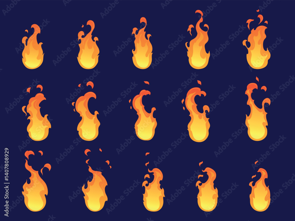 Fire sprite sheet. Flame pillar animation, glow burn campfire animated ...