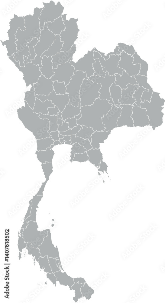 Vector map of Thailand in gray with white borders of provinces ...