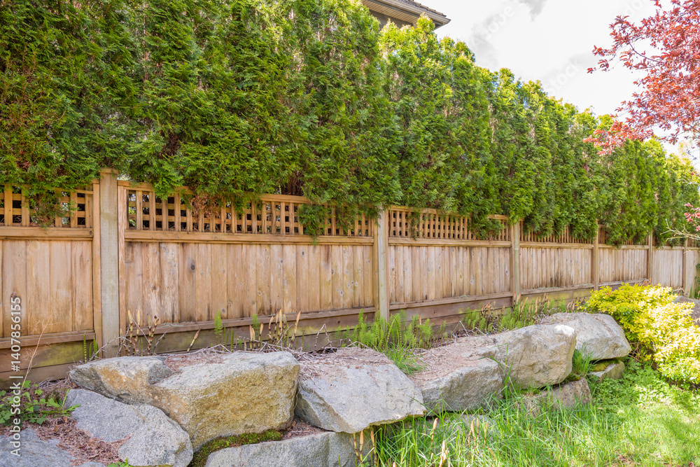 Fence built from wood in Vancouver, Canada, North America. Outdoor ...