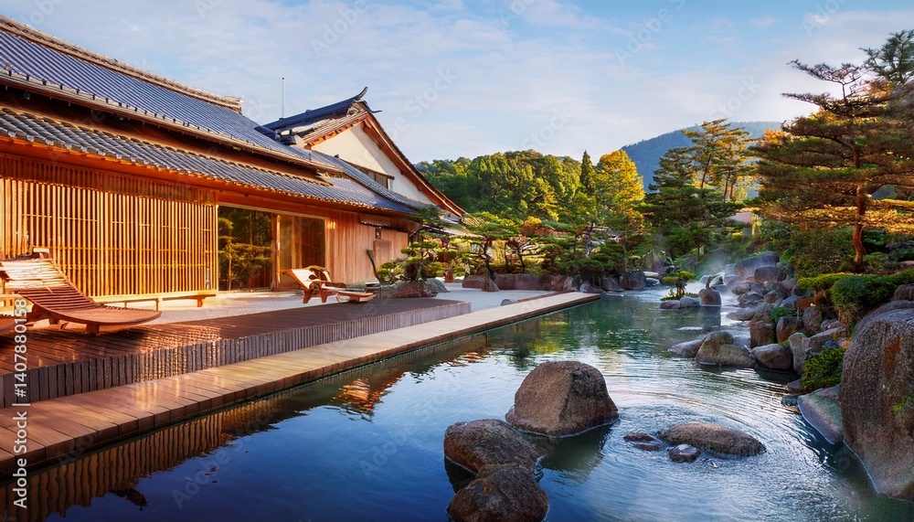 japanese onsen ryokan japanese open air baths using hot water from ...