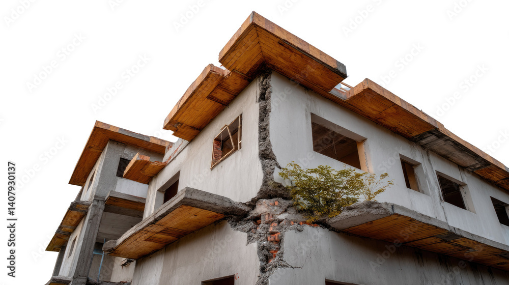 Building Structural Damage: A severe structural damage building corner, showing a large crack ...