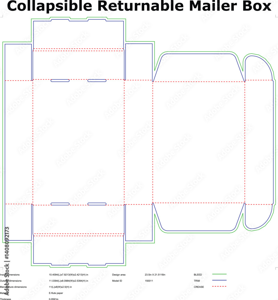 Technical Drawing Of Collapsible Returnable Mailer Box Design Blueprint ...