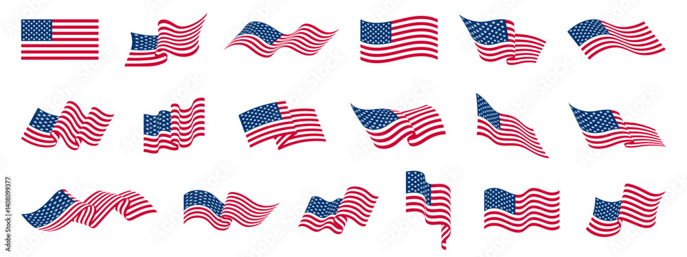 American flag set, USA waving flag collection, United States Stock ...