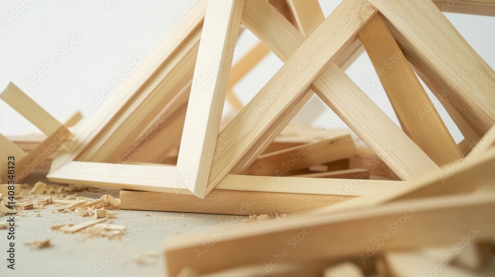 Carpenter assembling wooden frames at a construction site. Featuring ...