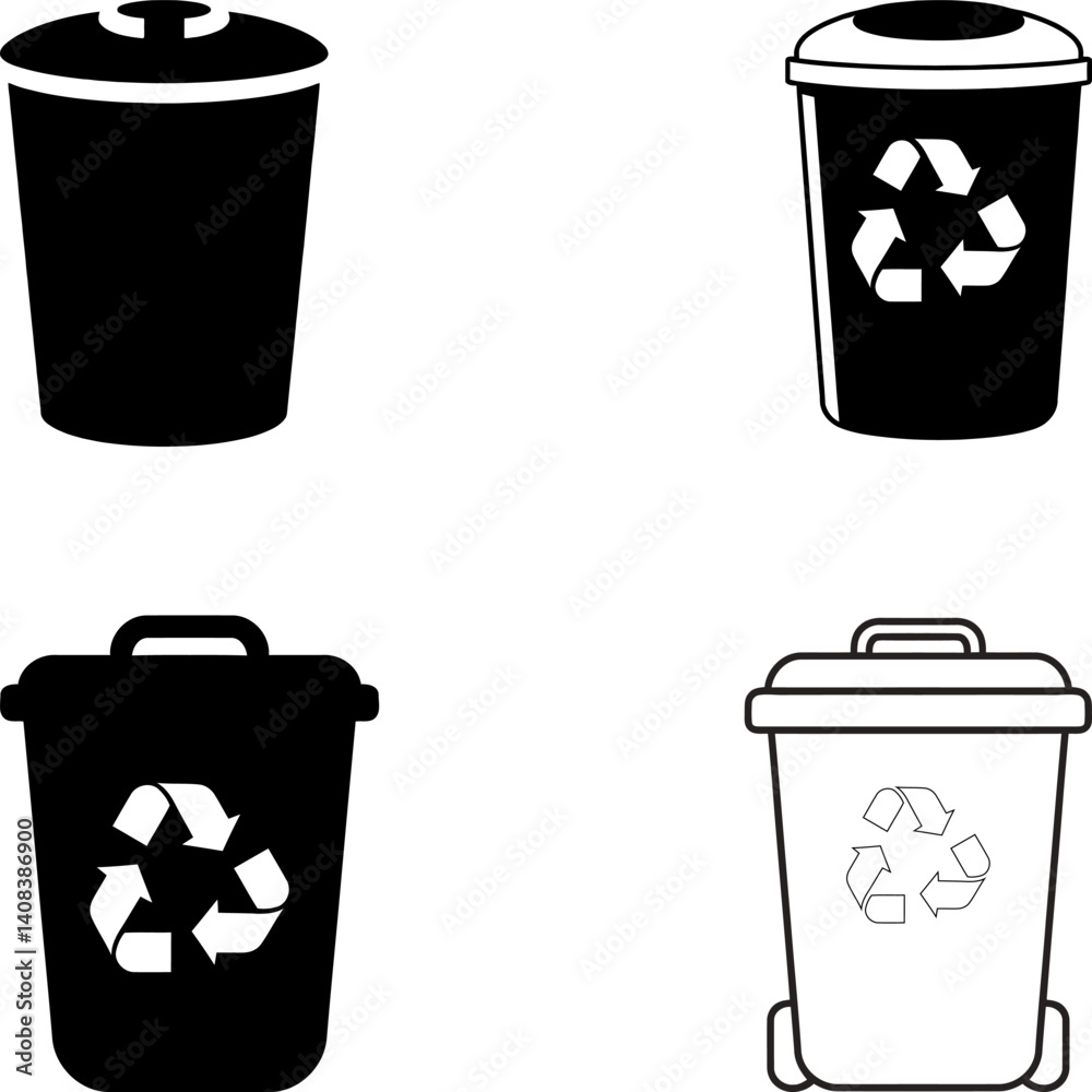 Vector de Stock Four trash can recycle bin sign symbol icons logos ...