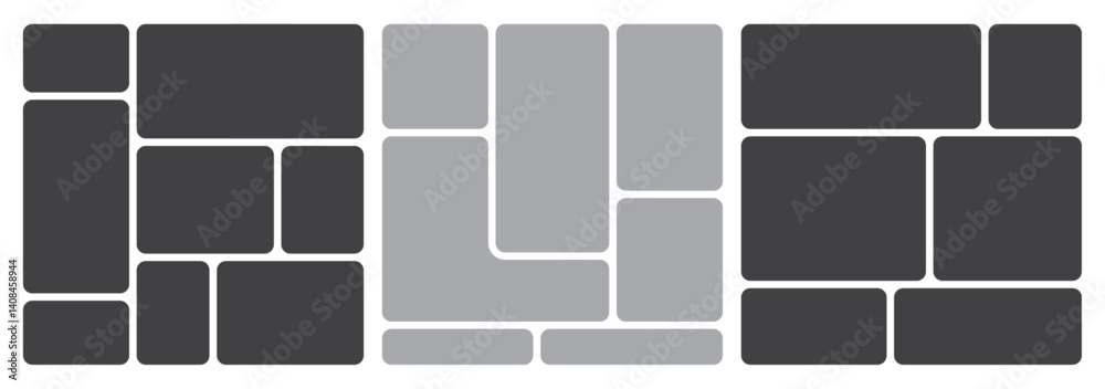 Minimal Black and Grey Bento Grid Layout Vector Set with Transparent ...
