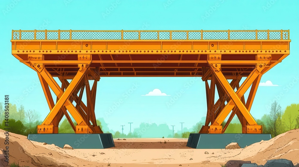 bridge support lattice flat design front view theme civil engineering ...