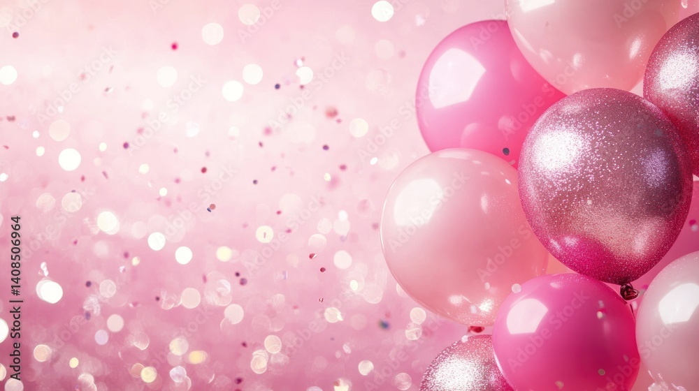 A playful pink background with balloons and shiny elements, ideal for ...